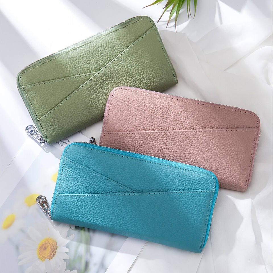 Genuine Leather Wallets for Women Zipper Around Ladies Wallet RFID ...