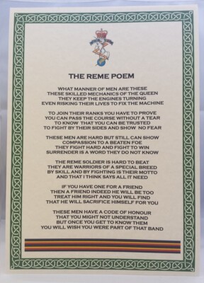 REME Royal Electrical and Mechanical Engineers Poem | eBay