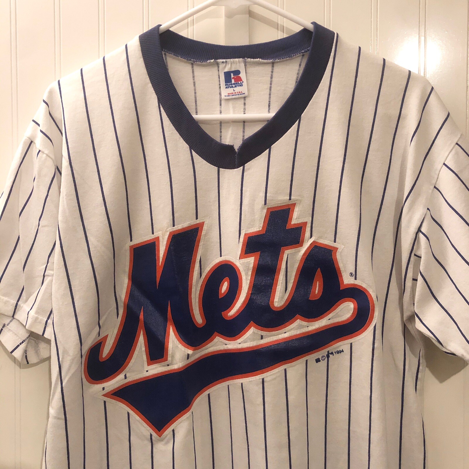 Vintage NY New York Mets Large Shirt 90s Pinstripe Russell Athletic ...