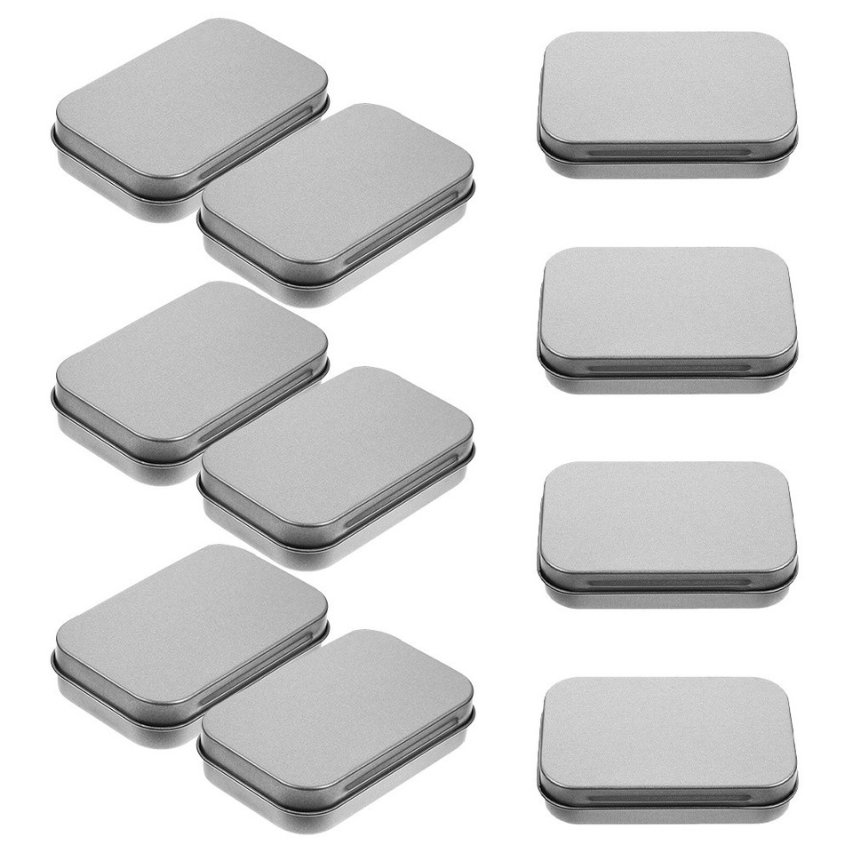 10 Pcs Metal Rectangular Tinplate Boxes Small Storage Case With Hinged ...