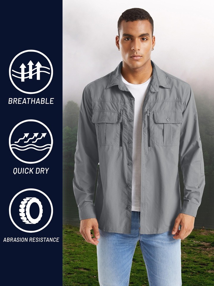Men's Outdoor Hiking Shirt UPF50+ Sun Protection Long Sleeve Quick Dry ...