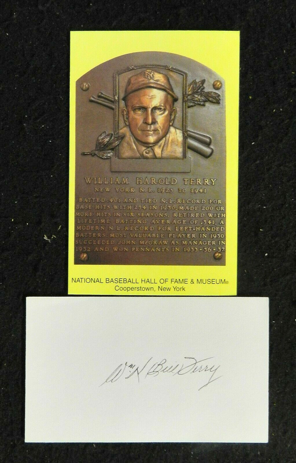 BILL TERRY BASEBALL HOF ORIGINAL CUT AUTOGRAPH SIGNED PLAQUE POSTCARD ...