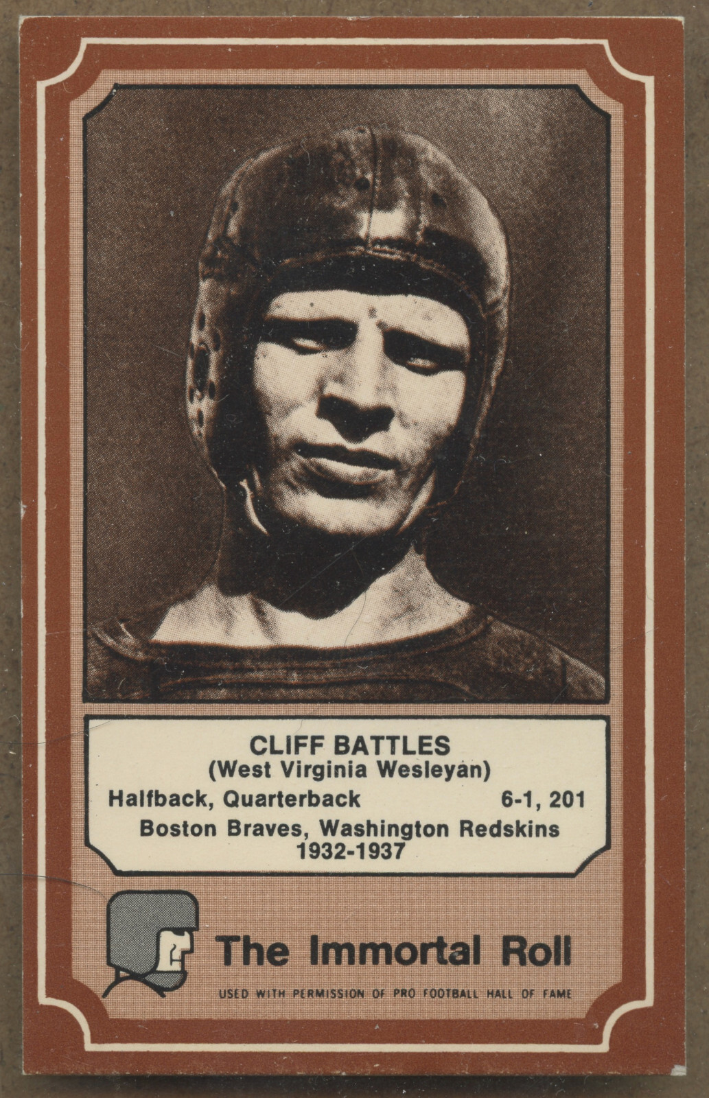 1975 Fleer The Immortal Roll #2 Cliff Battles Washington Redskins Hall ...