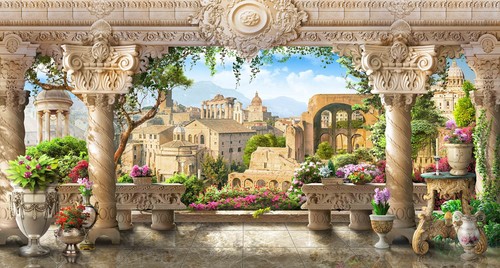 Italian Balcony Terrace Piazza Backdrop Wall Art Mural Wall Paper ...