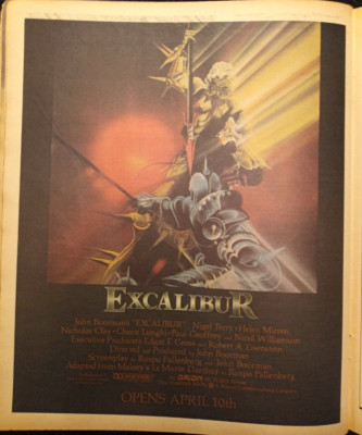 Film Premiere EXCALIBUR ORIGINAL UNFRAMED 1981 magazine PROMO AD | eBay