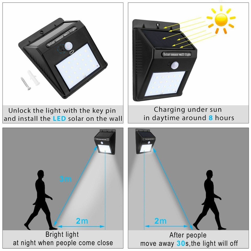 20 LED Solar LED Lights Solar Sensor Motion Light Outdoor Lamp ...