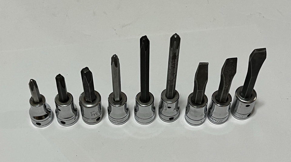 Snap On 3/8 Drive Drag Link Flat Tip and Phillips Socket Driver Set 9 ...