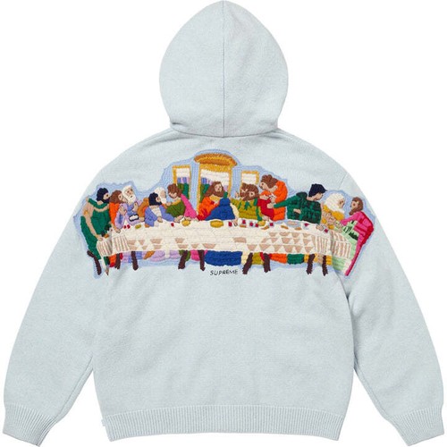 Supreme Last Supper Embroidered Zip Up Hooded Sweater Light Blue | eBay