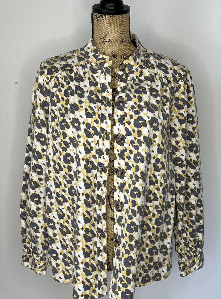 CAbi 5854 Providence Shirt Jacket Women Size M Leopard Yellow Shacket ...