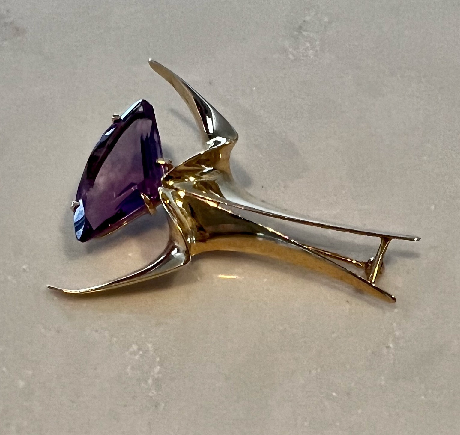 Rare MCM Ronald H Pearson 14k gold and amethyst brooc… - Gem