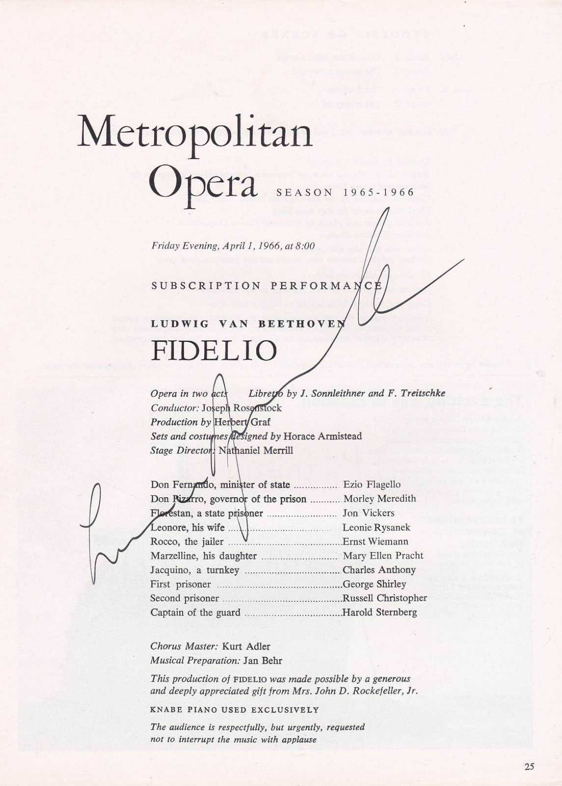 LEONIE RYSANEK opera soprano signed FIDELIO program 1966 | eBay