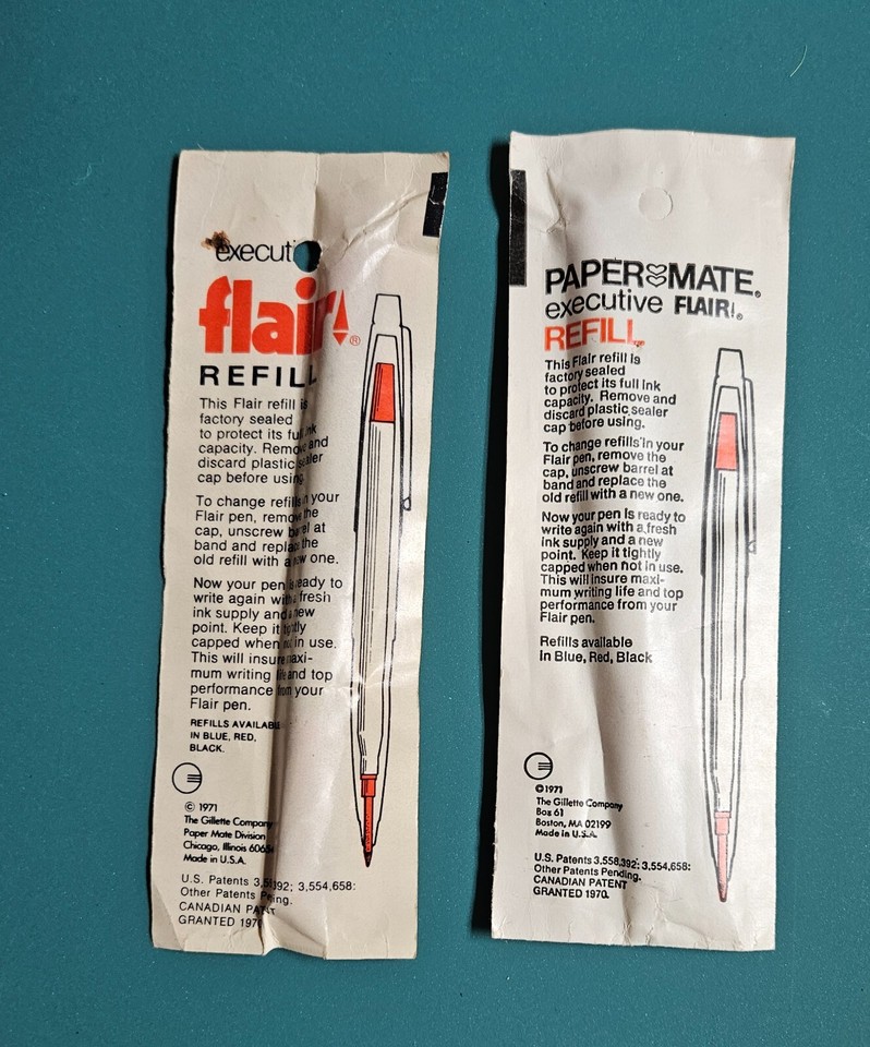 NIP Gillette Co. Paper Mate Executive Flair Pen Ink Refills 1971 Red ...