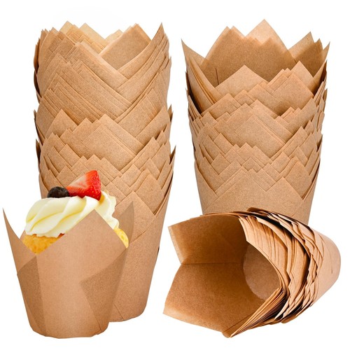 120 Counts Natural Tulip Cupcake Liners for Baking Cups, Food Grade ...