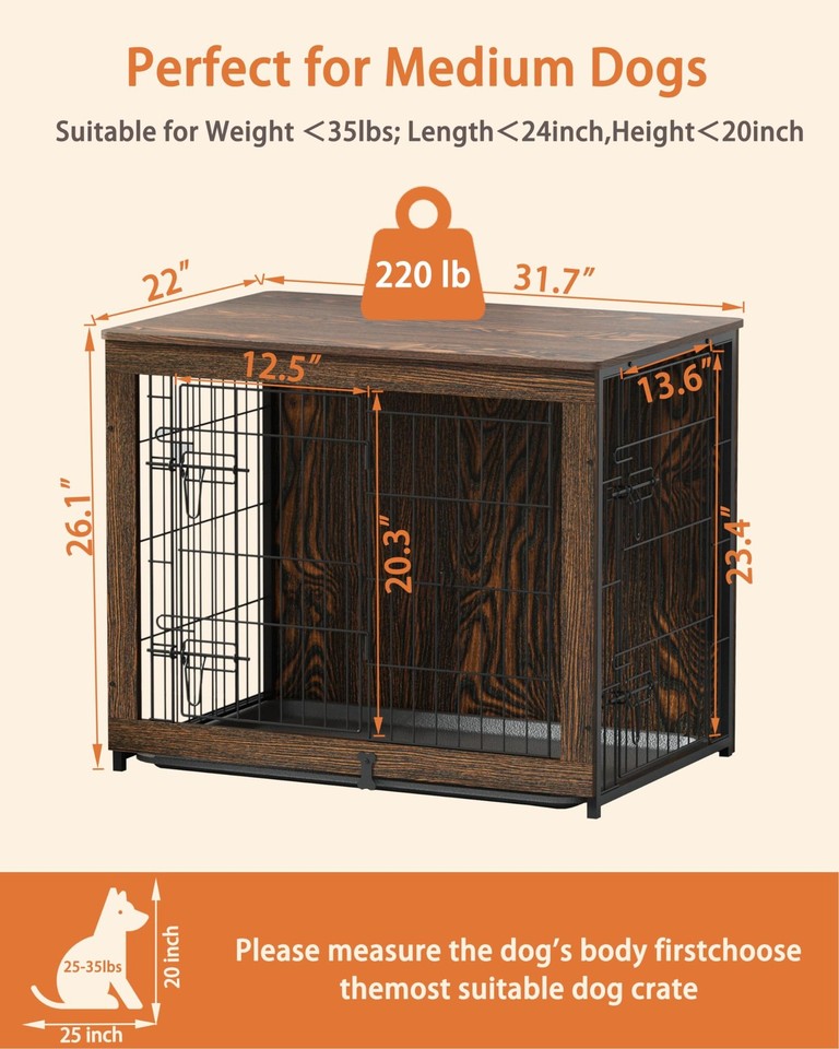 Megidok Wooden Dog Crate Furniture with Cushion,Medium Dog Crate End ...