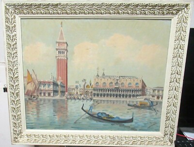 G.PATRIZIO VENICE CANAL SCENE ORIGINAL OIL ON CANVAS LAID ON WOOD ...