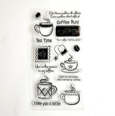 COFFEE RUN Unbranded Clear Stamp Set Tea Sayings Mug Cup Bean Bag Puns ...