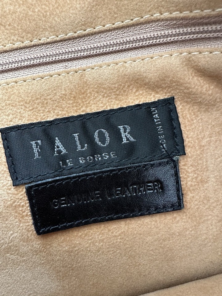 Falor Italy 100% Leather Embossed Floral Brown Tan Shoulder Tote Bag ...