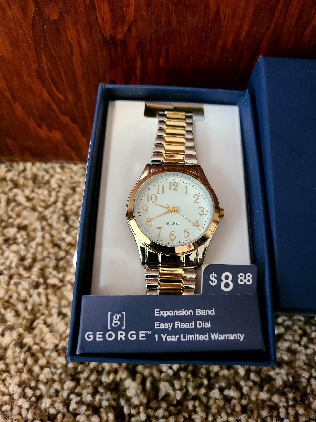 GEORGE Men's Gold Tone Analog Expandable Band Watch -Easy To Read ...