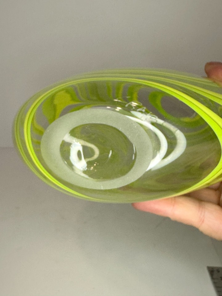 Tony Cray Signed Art Glass Vase LIME GREEN & YELLOW SWIRL 8" Snake ...