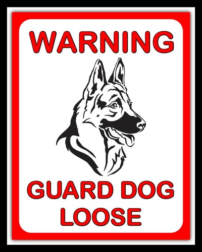 WARNING GUARD DOG LOOSE GERMAN SHEPHERD ALSATIAN METAL PLAQUE TIN GATE ...