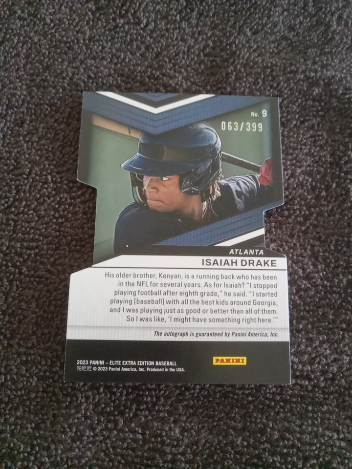 2023 Panini EEE Isaiah Drake Atlanta Braves Auto Die-Cut Card #9 063/ ...