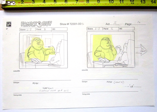 FAMILY GUY FOX Walt Disney ORIGINAL PRODUCTION cel STORYBOARD DRAWING ...