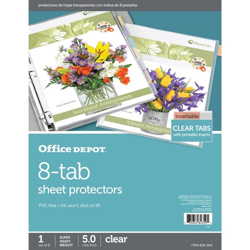 Office Depot Brand Tabbed Sheet Protectors, 8-1/2" x 11", 8-Tab, Clear ...