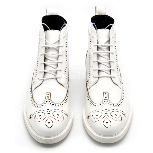 British Brogue Ankle Boots High Top Men's Real Leather Shoes Lace Up ...