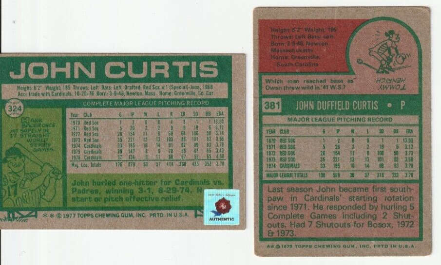 Lot of 2 Hand-Signed Trading Cards: JOHN CURTIS (CARDINALS/GIANTS) | eBay