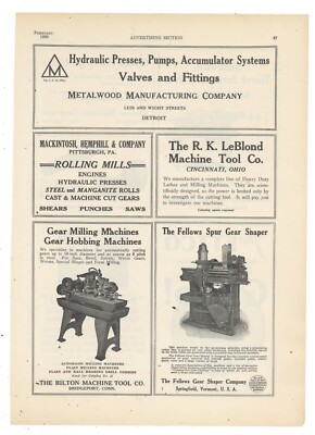 1920 Machine Tool Ads on 1 Page: Bilton, Fellows, LeBlond, Metalwood ...