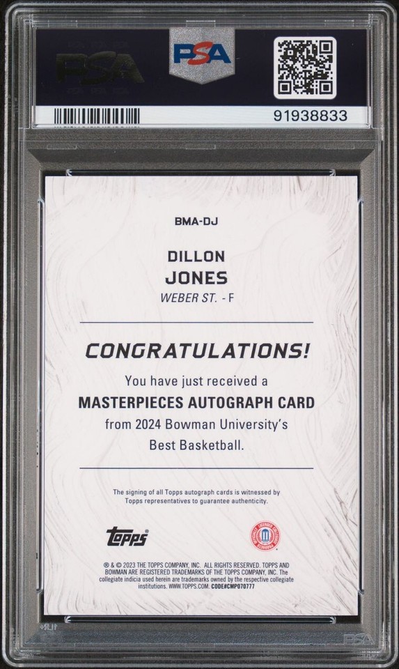 PSA 10 - DILLON JONES # 1/50 Auto 2023 Bowman U Best Masterpieces ...