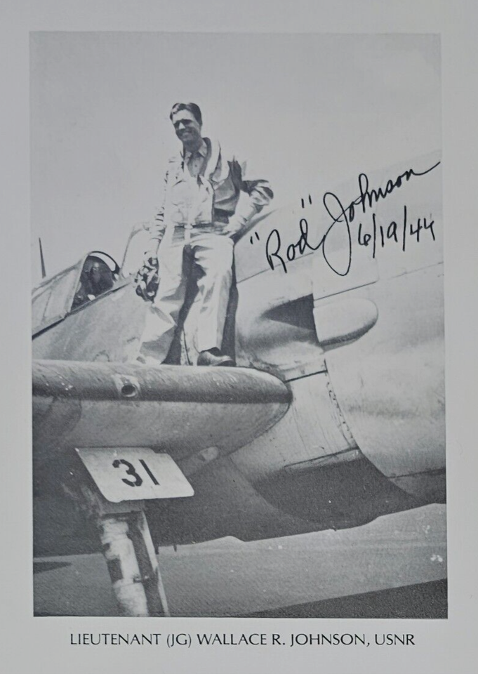 Wallace "Bob" Johnson signed 8x10 Bio photo USN HELLCAT VF-15 Ace 5V ...