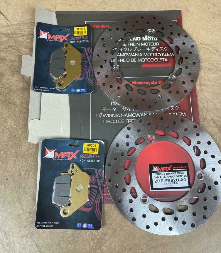 Fits YAMAHA NMAX GPD125 2014 - 2023 FRONT / REAR BRAKE DISC AND PAD SET ...