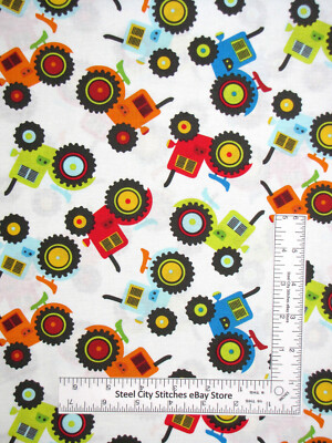 Farm Tractor Fabric Multi Color Tractors Cotton Timeless Treasues C5915 ...
