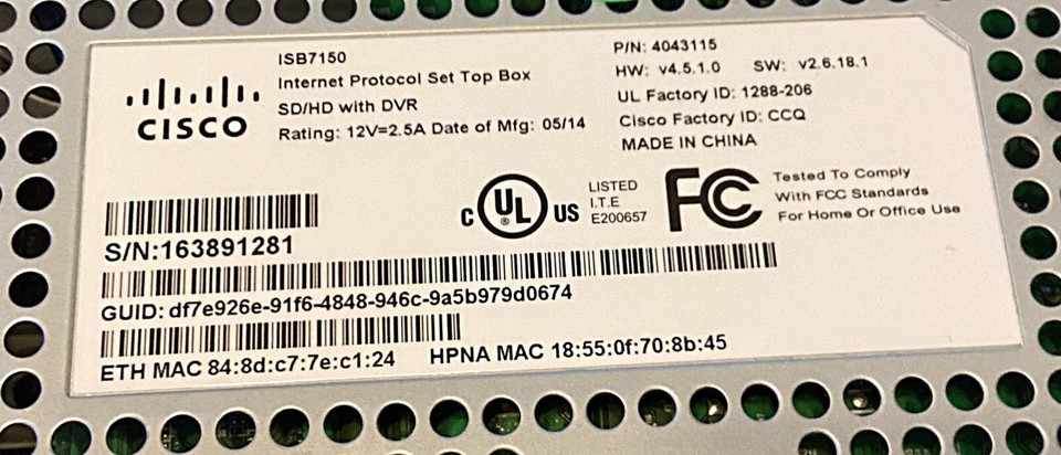Cisco ISB7150 Internet Protocol Set Top Box W/ Power supply ~Tested~ | eBay