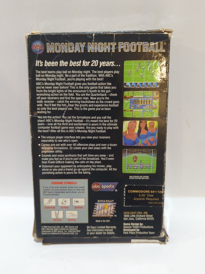 ABC Monday Night Football - (Data East, 1989) Commodore 64 complete ...