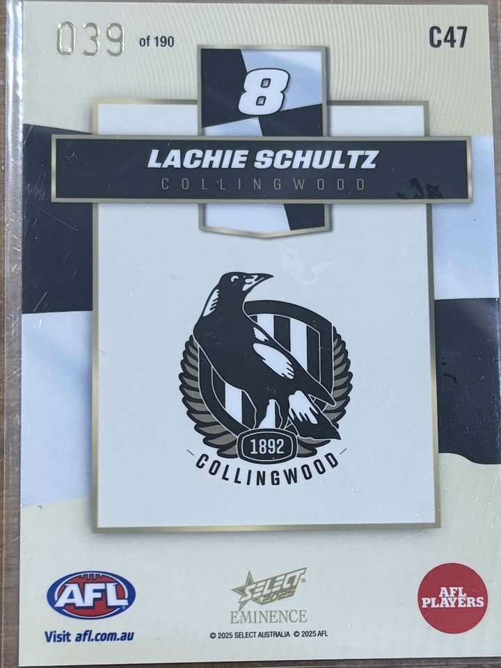 2025 Select AFL Eminence COLOURS Lachie Schultz Collingwood #039/190 ...