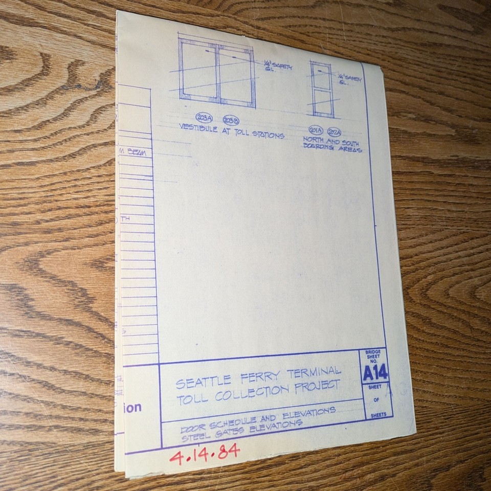 2 vtg SEATTLE FERRY TERMINAL toll collection project blueprints 1984 ...