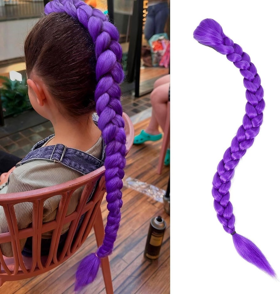 Rumi Hair Long Purple Braid Ponytail 26 Inches Pre Stretched Purple ...