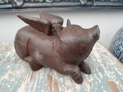Mini Cast Iron Flying Pig Figurine Statue Pig Bank | eBay