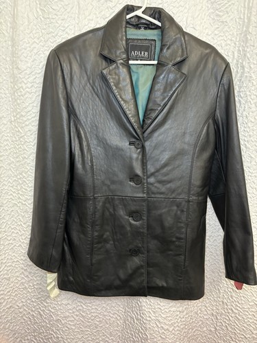 Adler Collection Womens Jacket Black Button Up Lamb Skin Leather Jacket ...