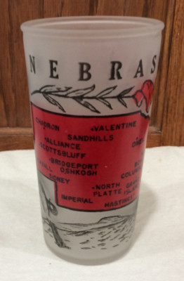 Old Hazel Atlas Souvenir Satin Glass Nebraska Map Indian Chief Buffalo ...
