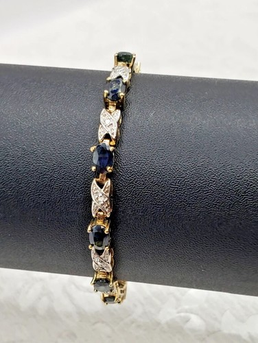 FAS Two Tone 925 Sterling Silver Dark Blue Topaz & Diamond Tennis ...