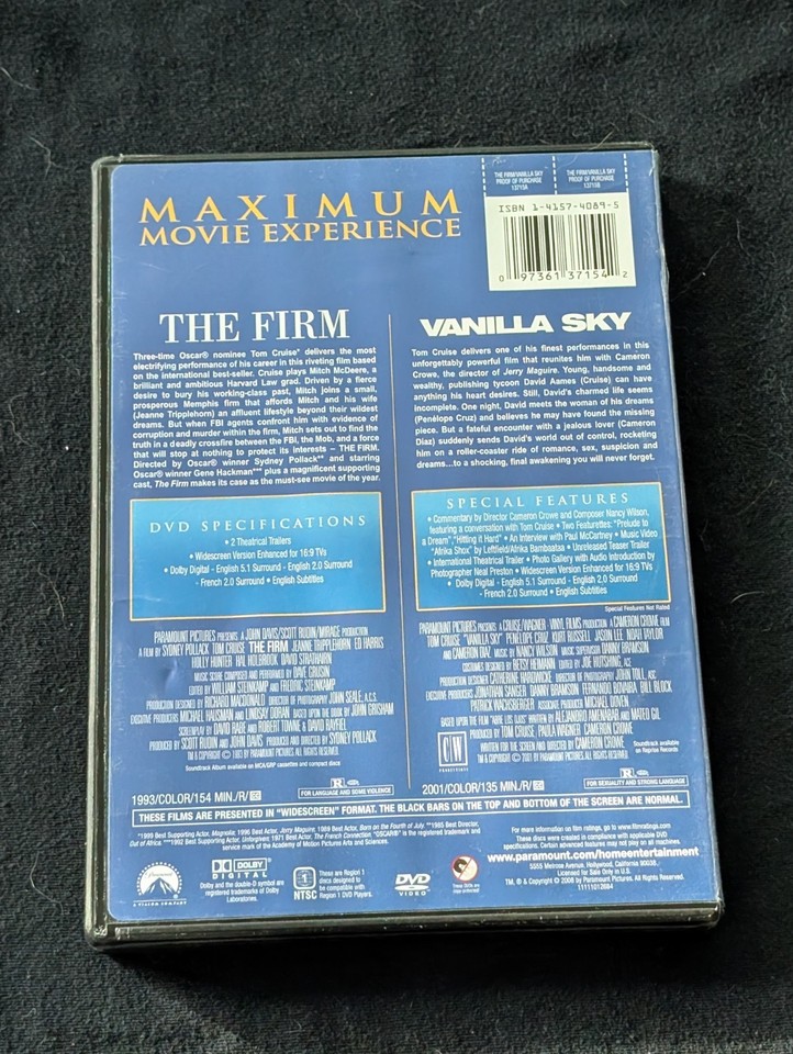 Vanilla Sky the Firm DVD 2008 Release, 13J Film 97361371542| eBay