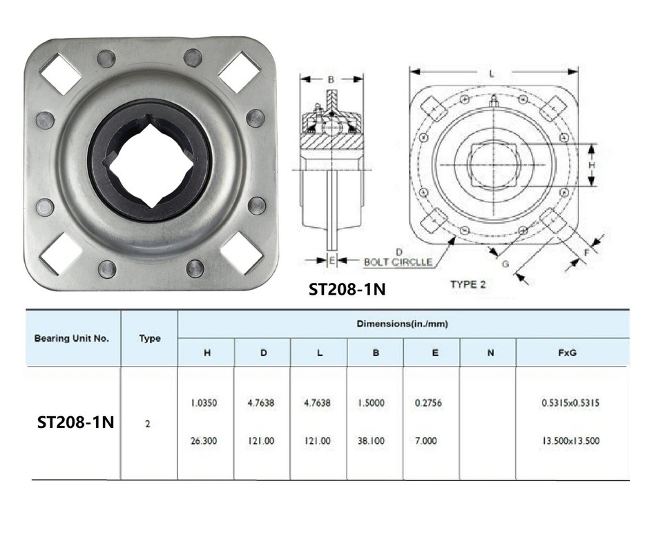 ST208-1N 1" Square Disc Harrow Flange Bearing Unit, Disc Harrow Bearing ...