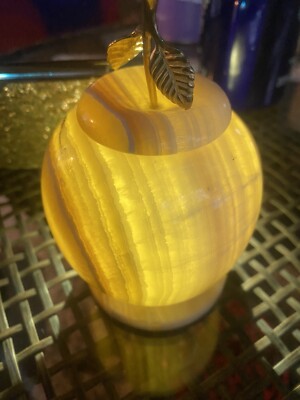 banded Calcite carved apple container trinket box lid stand onyx marble ...