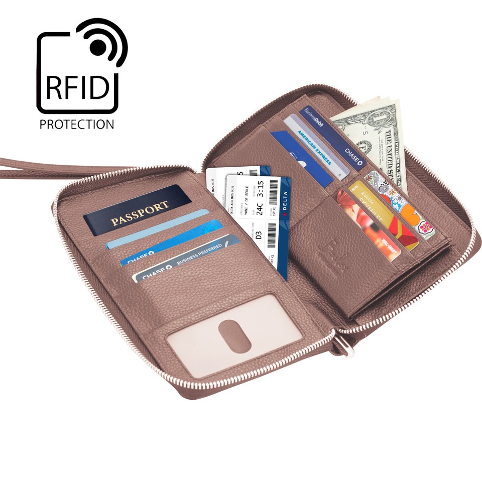 Brelox Travel RFID Passport Holder Wallet - Genuine Leather - Pink | eBay