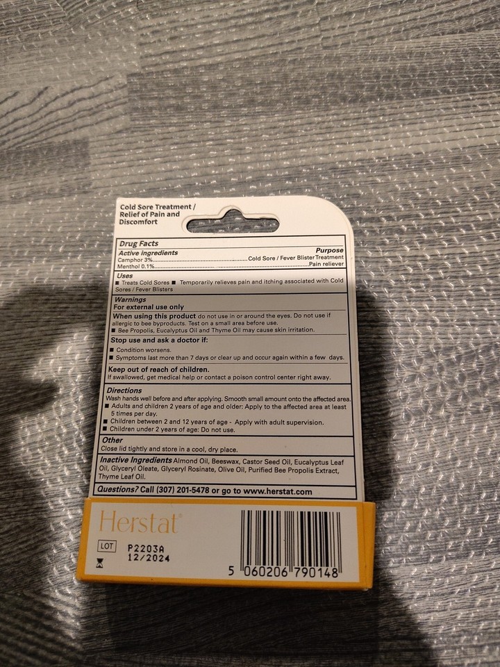 Herstat Plus+ Cold Sore Treatment Lip Bee propolis- Itch Pain Relief 8/ ...