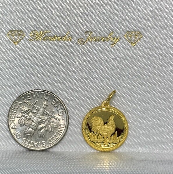 Zodiac Sign 24K Solid Gold Roster Animal Round Shape Charm/ Pendant, 2. ...