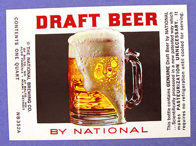 National Brewing Co DRAFT BEER BY NATIONAL beer label MD 32oz #NB352A ...